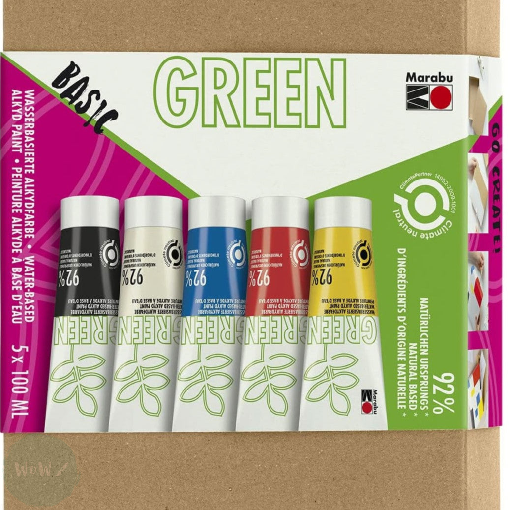 PAINT SET - Water-based - ALKYD - Marabu GREEN - BASIC - 5 x 100ml tub ...