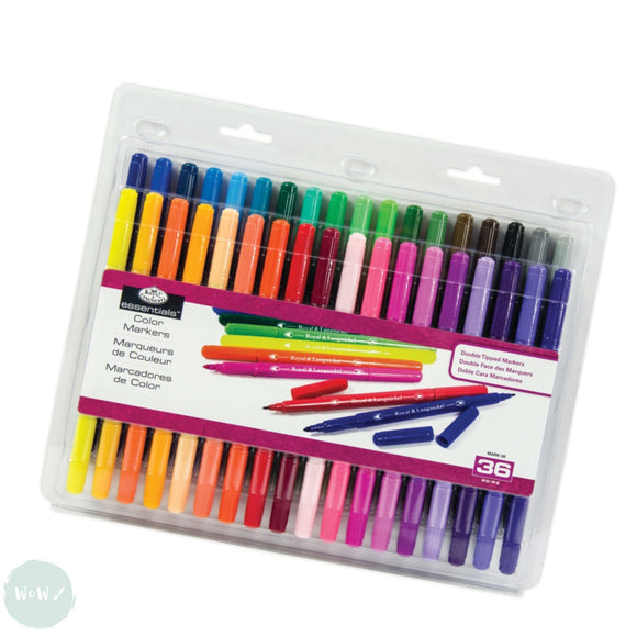 FIBRE TIP COLOURING PEN SET - ESSENTIALS - 36 Assorted, Double Ended ...